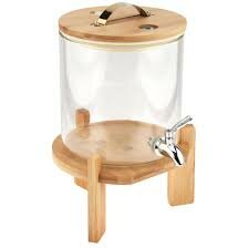 Банка (лимонадник) 5 л стеклянная с крышкой, с краном на бамбуковой подставке