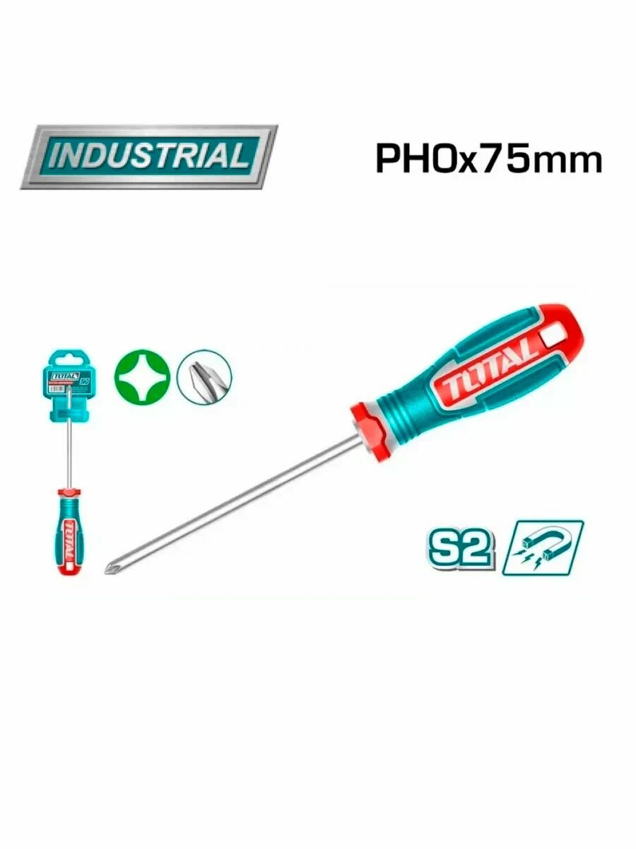 Отвертка крестовая PH0x75мм TOTAL TSDPH0075 с магнитным наконечником