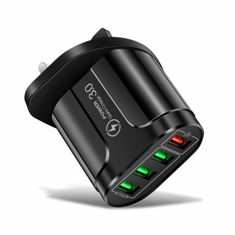 3.0 USB зарядное устройство для телефона 4-портовое Быстрая зарядка EU/UK/US Адаптер для путешествий, Черный - Британские регулирующие органы