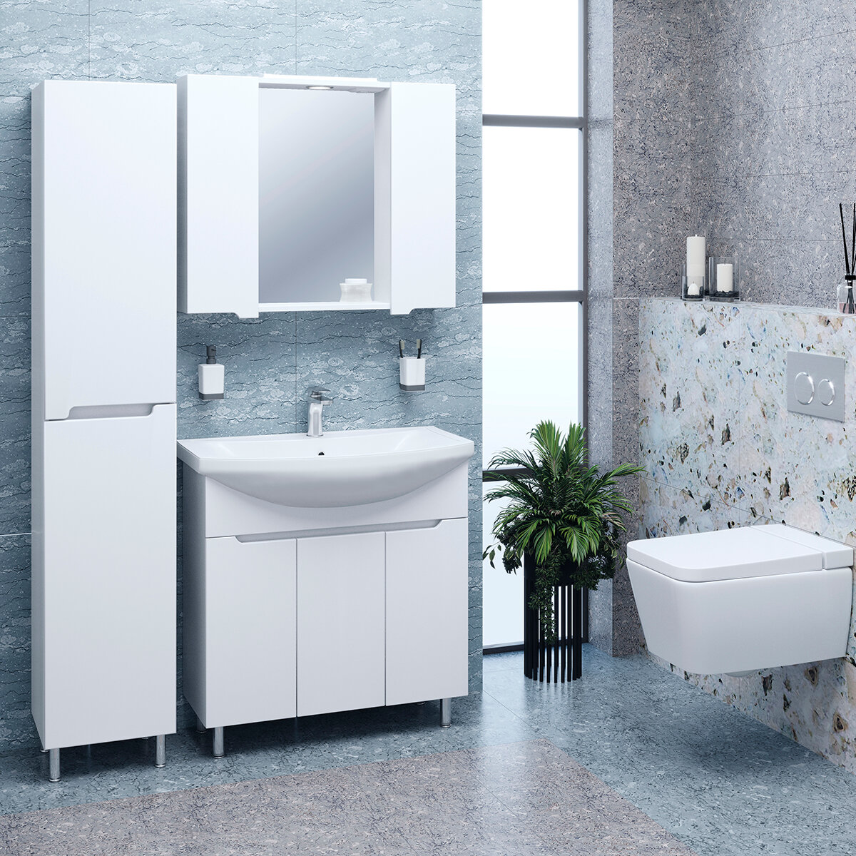 Пенал напольный EMMY Агата 35, универсальный, белый, без ручек, на ножках