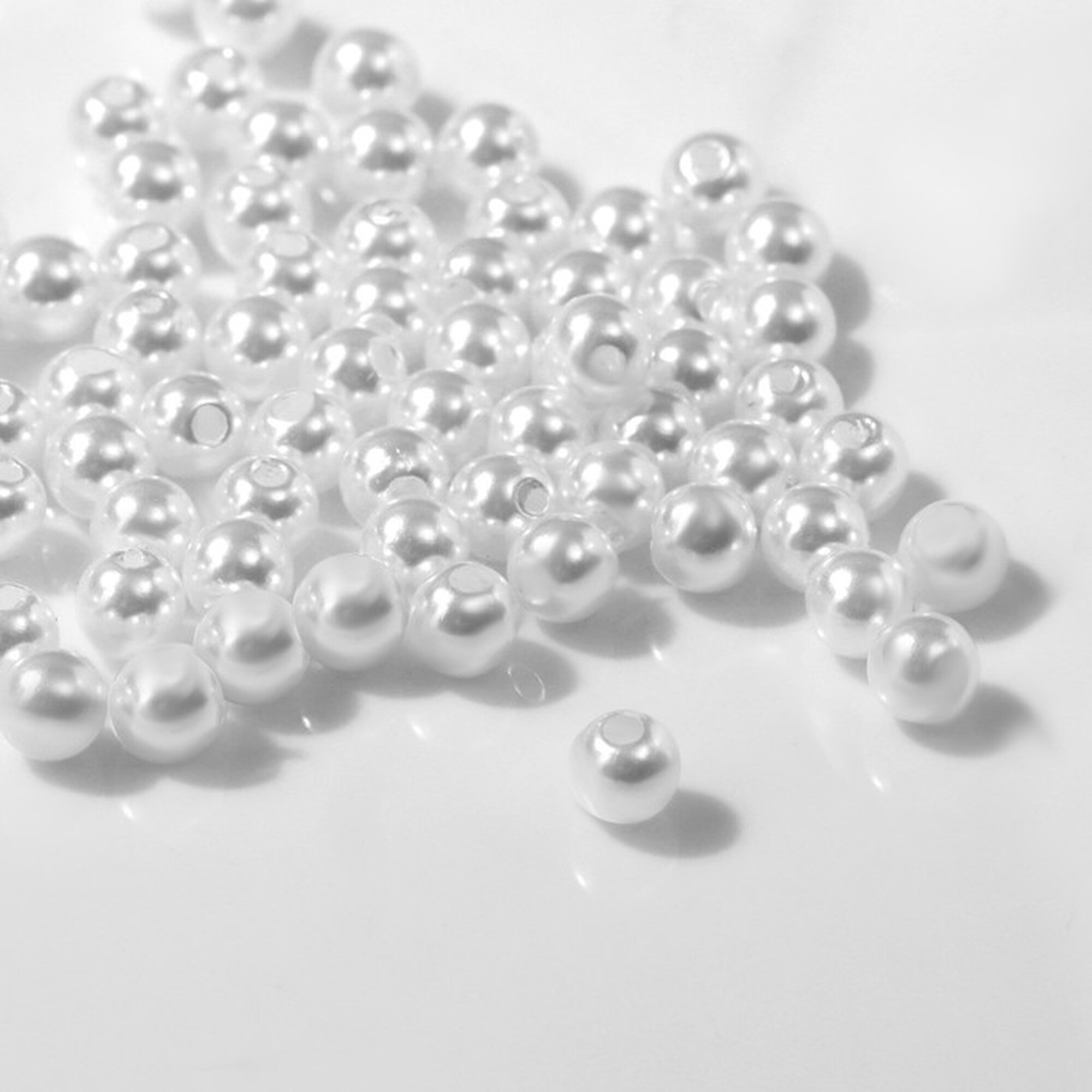 Бусины №4 «Жемчуг», набор 100 шт, отверстие сквозное, цвет белый