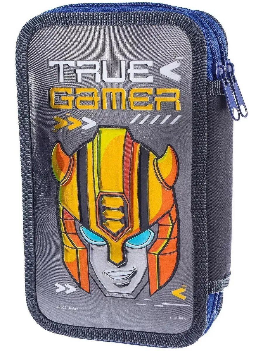 Пенал каркасный, металлик, 2 секции, 12х20 см, Трансформеры