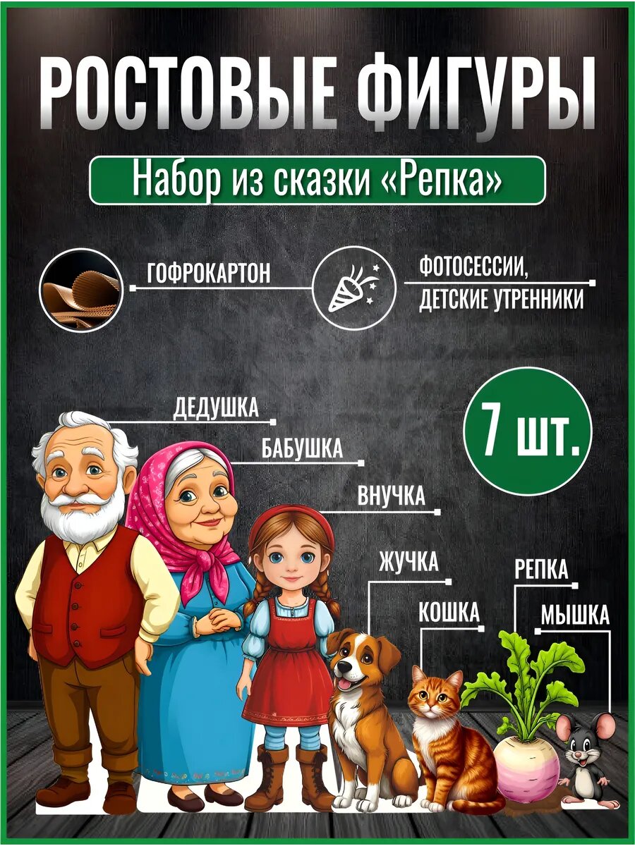 Набор ростовых фигур из сказки "Репка" 7 шт