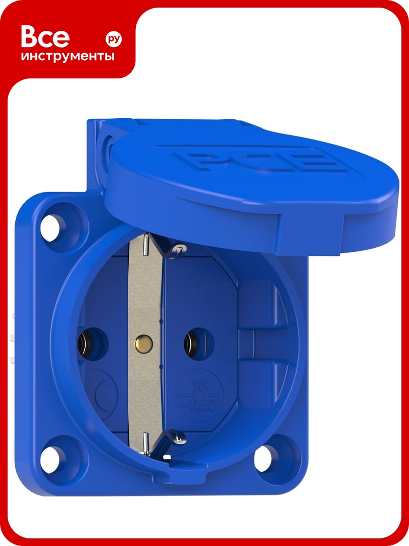 Встраиваемая розетка PCE 16А 220V 2P+E IP54 50x50 подключение сзади, синяя 105-0b, красный, 16 А