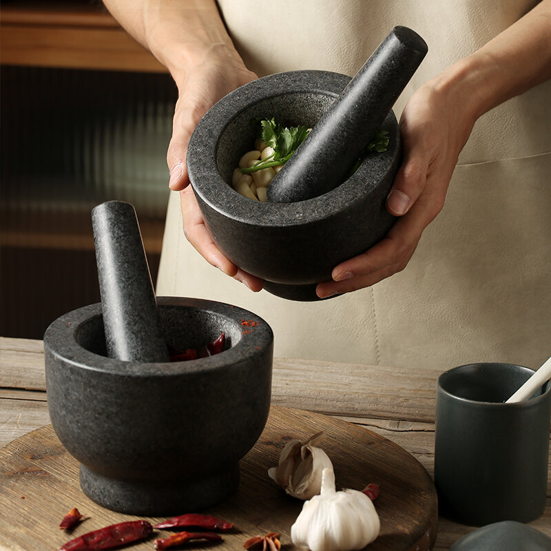 Ступка с пестиком, Натуральный гранит, 13.9 см, 350 мл, 2 шт