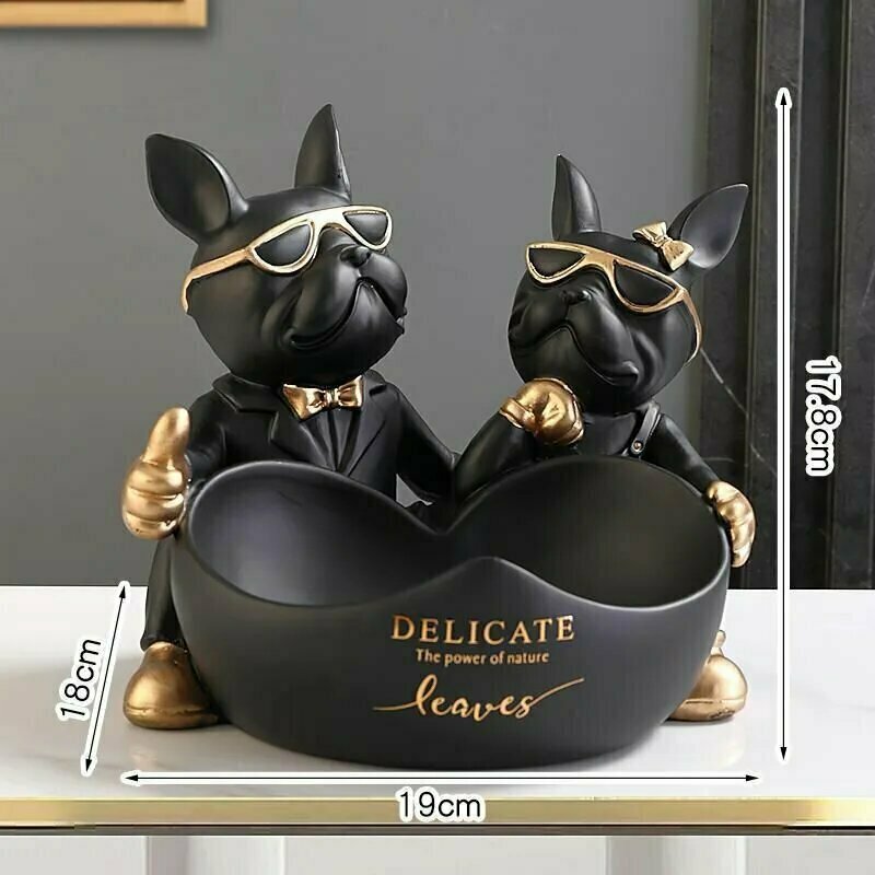 Фигурка декоративная "Мужчина-босс со своей собакой", смола, черный матовый