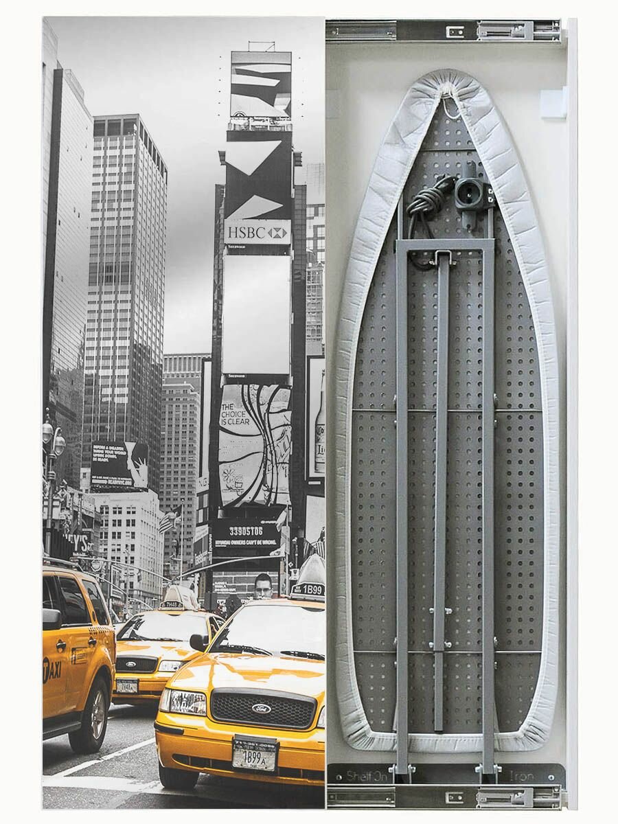 Встроенная гладильная доска Айрон Слим Принт (Такси) Выбеленный дуб купе лево