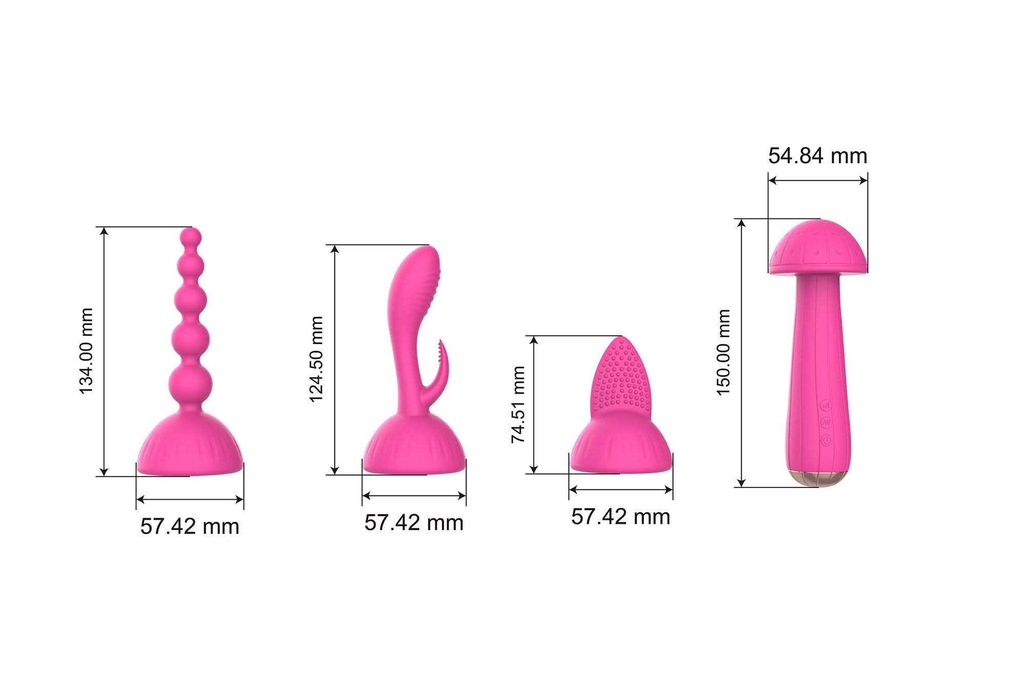 Вибратор "Грибок" с гибкой головкой: Двойная вибрация (сильная + мягкая ручка), 3 насадки