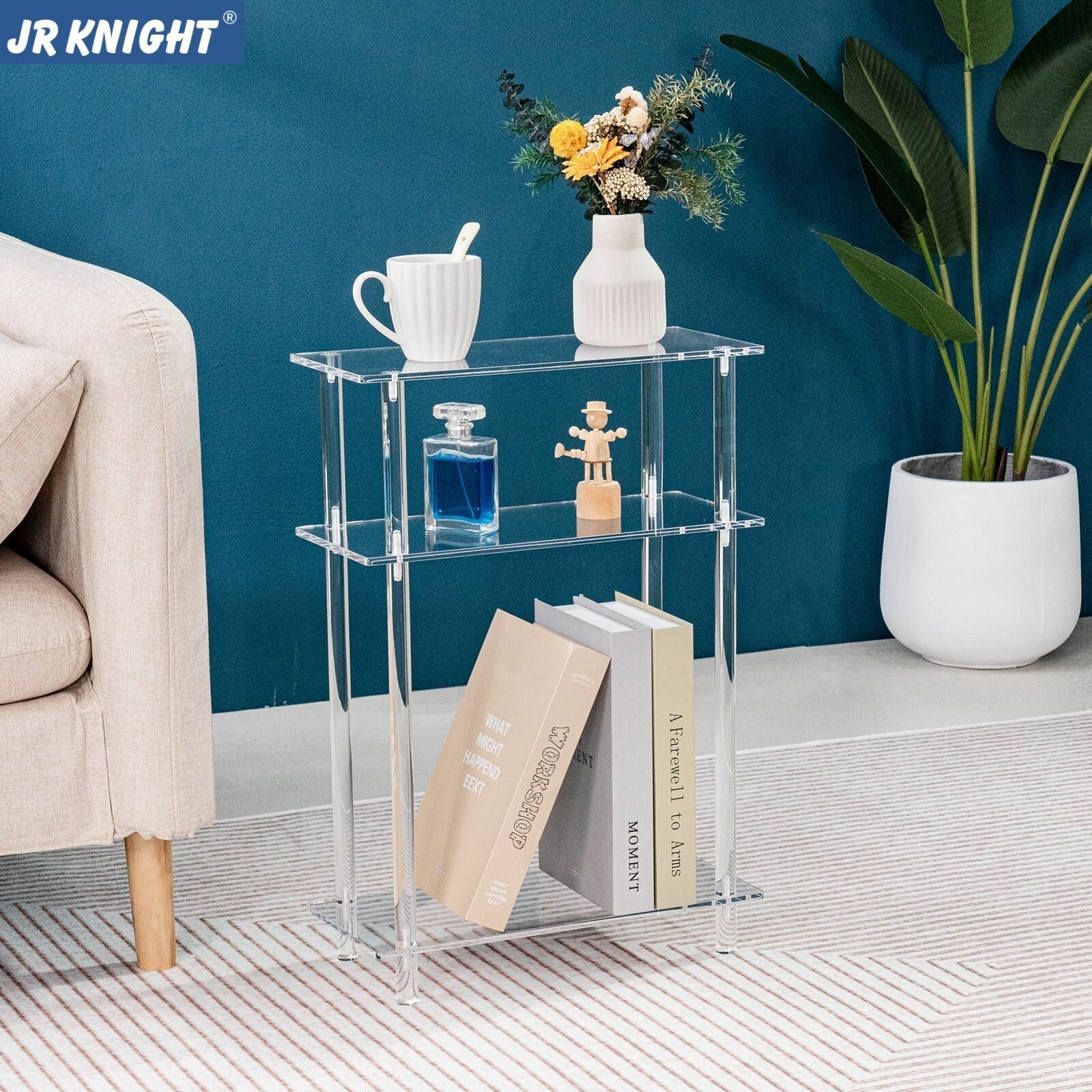 Акриловый журнальный столик, прозрачный приставной столик, 40x20x65 см