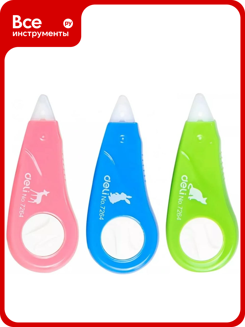 Корректирующая лента DELI E7264 ассорти корпус белый блистер 24 шт, для исправления текста