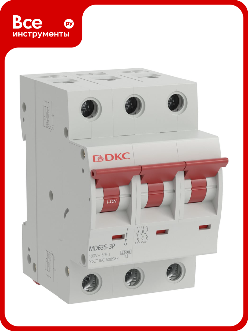Автоматический модульный выключатель DKC YON max типа MD63S, 4,5кА, 3 полюса, характеристика C, 16А 1 ШТ MD63S 3PC16