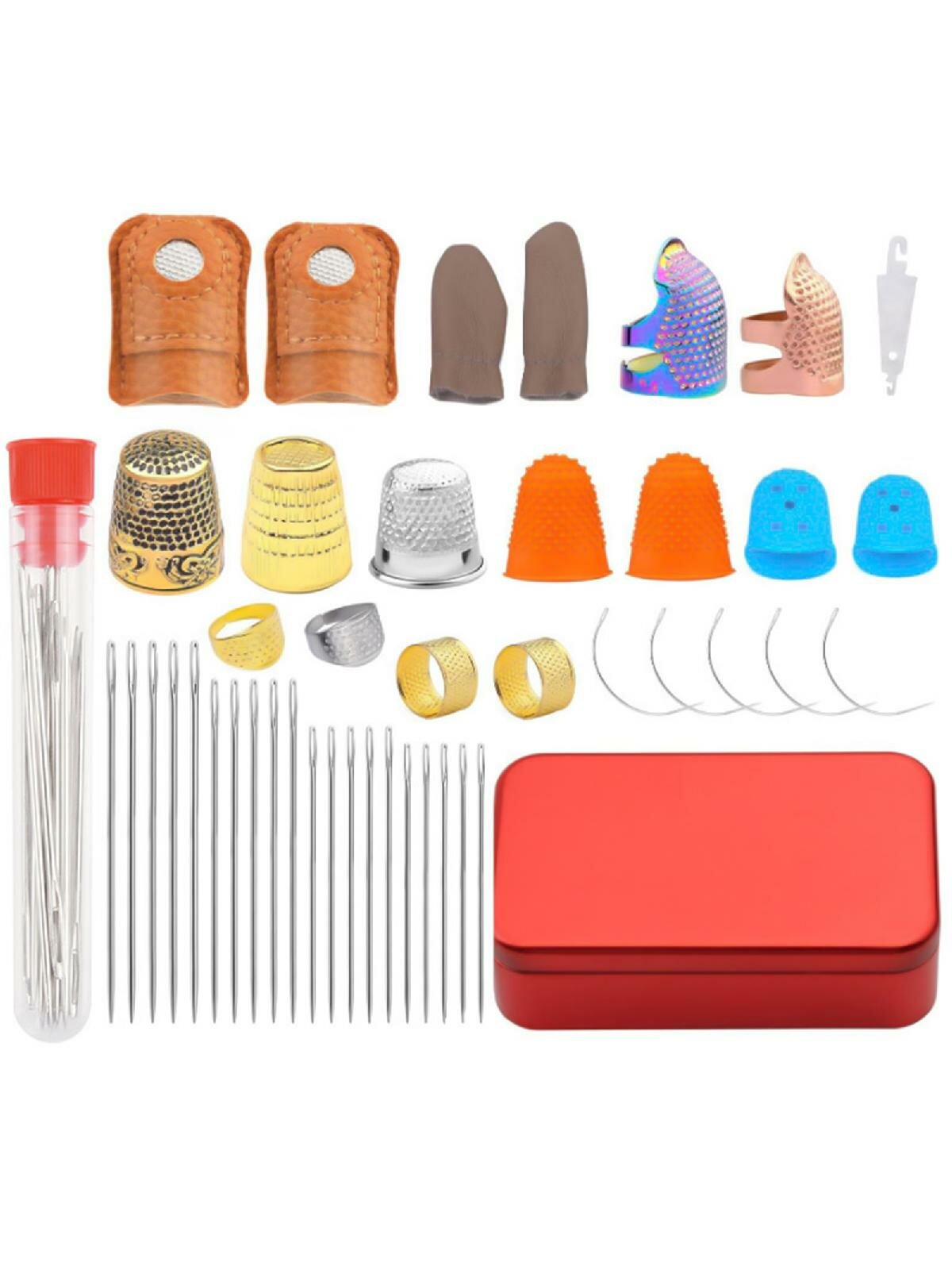 Набор швейных игл и наперстков для вязания, Металлические кольца для наперстков, Кожаный наперсток