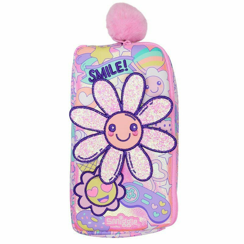 Пенал Smiggle "Розовый подсолнух", для карандашей, двухслойный, 22,5x12,5 см