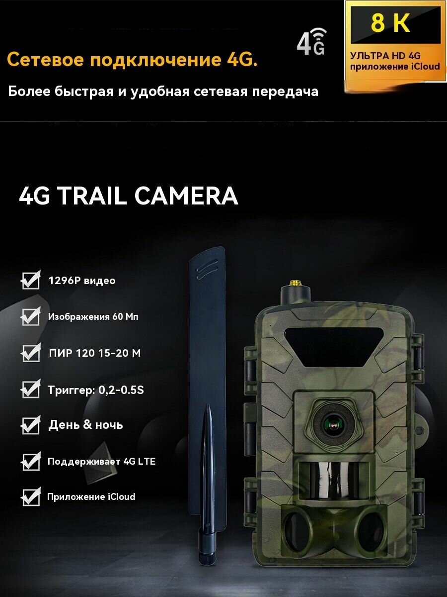 Камера 4G Outdoor Camouflage Green, вес 470 г, длина 14,5 см, разрешение 1296P