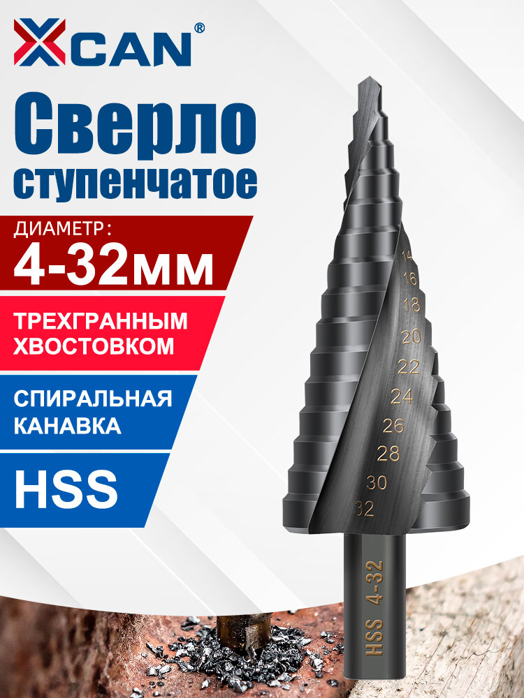 Треугольная рукоятка, ступенчатые сверла HSS для металла, размеры: 4-32 мм, покрытие: TiCN