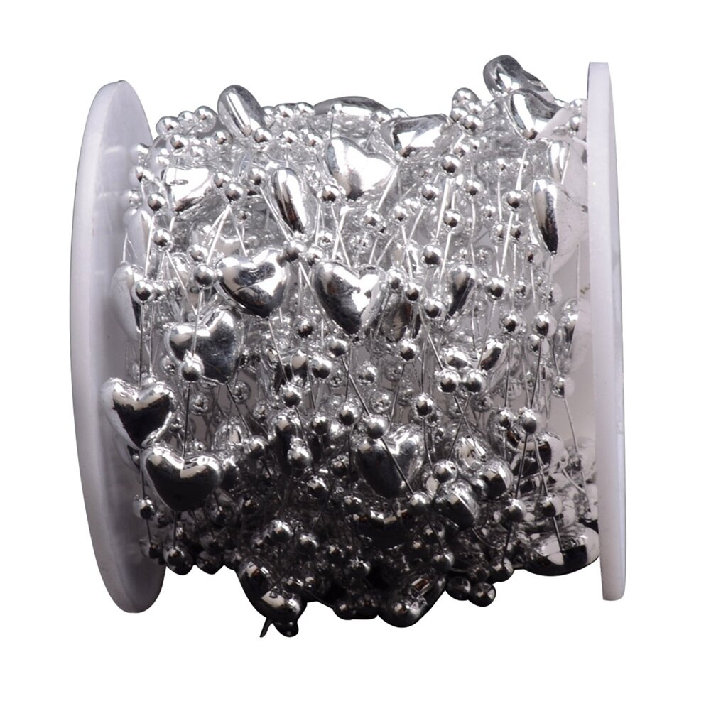 10 м леска, цепочка с бусинами в форме сердца, украшение на свадьбу, рождественскую вечеринку (серебро)