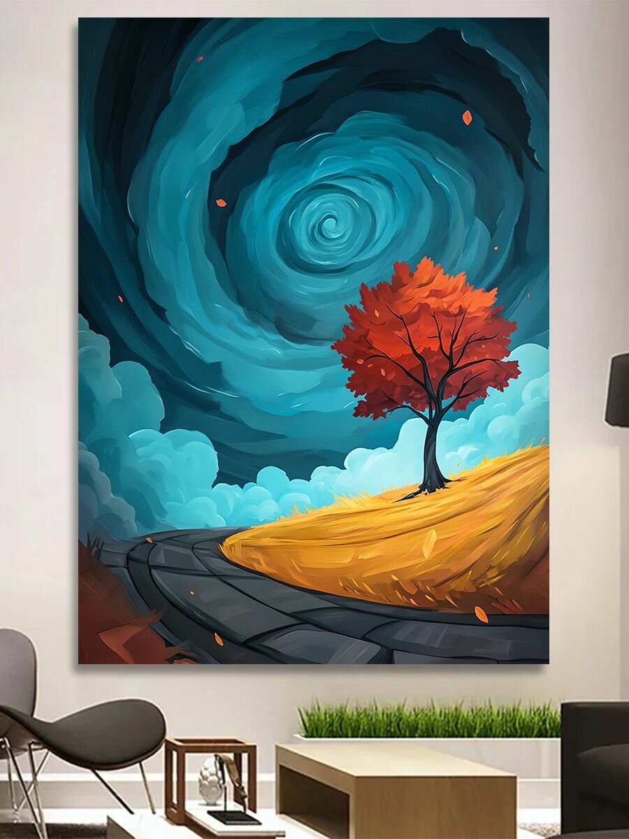 Картина / дерево, картина на холсте, пейзаж, 50х70 см.