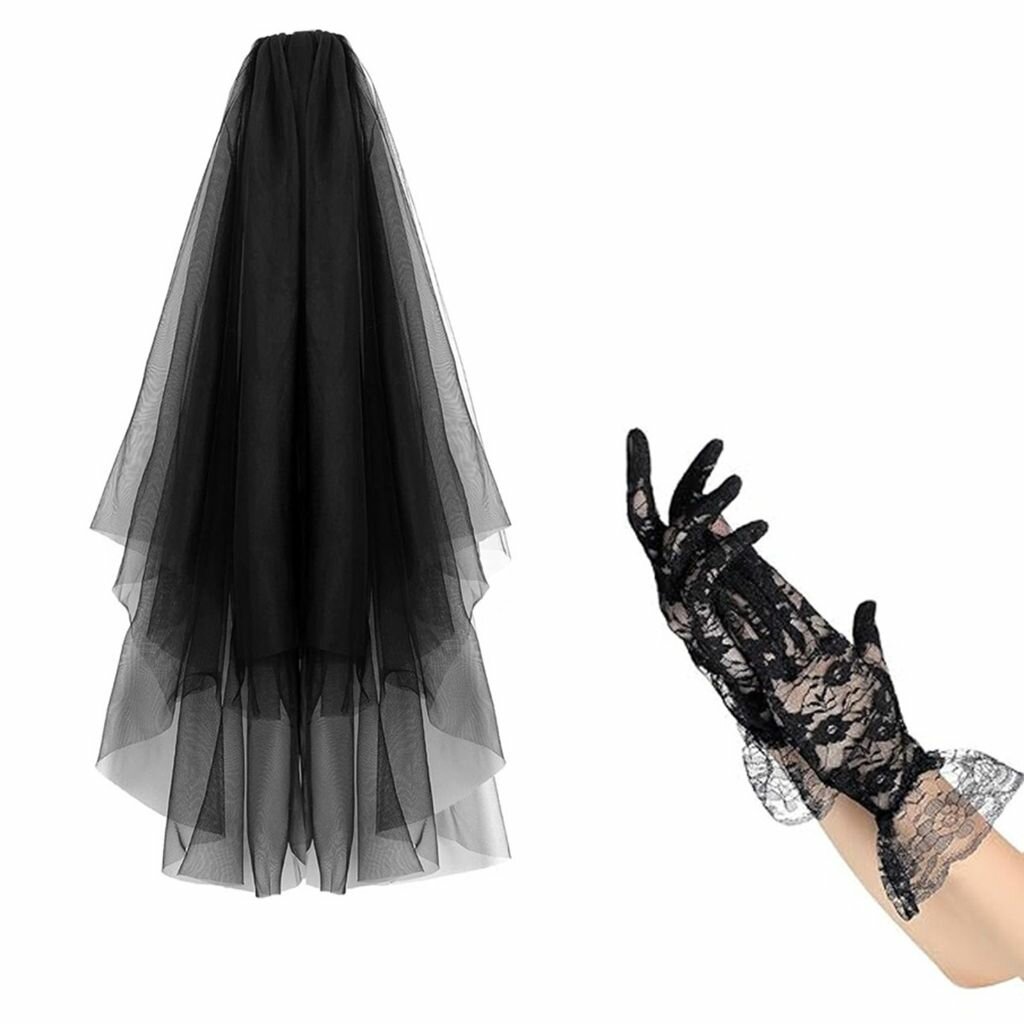 Черная кружевная вуаль на Хэллоуин, Кружевные перчатки в пятом стиле
