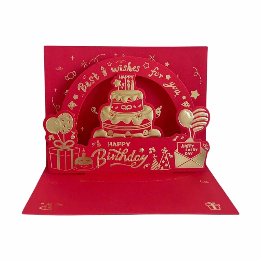 3D тиснение золотом красная и синяя открытка на день рождения - красная