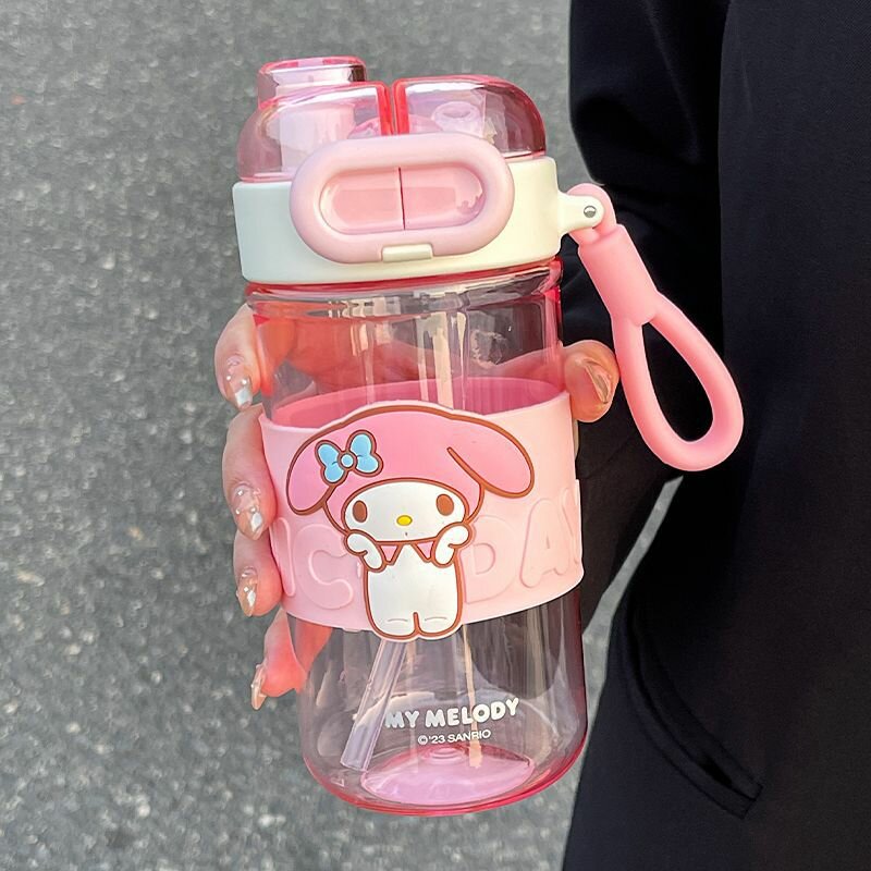 Sanrio Kuromi 2024 новый женский стакан для воды с высококачественным термостойким чайником из тритана с двойной трубочкой для питья для детей