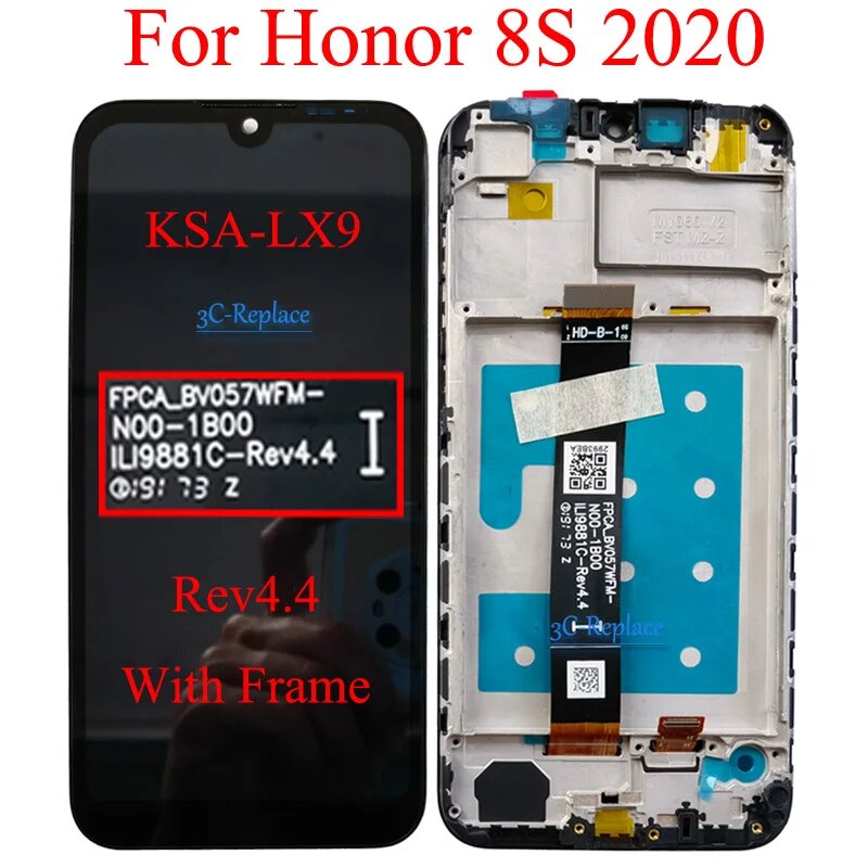 Черный 5,7-дюймовый ЖК-дисплей для Huawei Honor 8S 2019 KSE-LX9/Honor 8S 2020 KSA-LX9, дигитайзер сенсорного экрана в сборе с рамкой Rev4.4 With Frame
