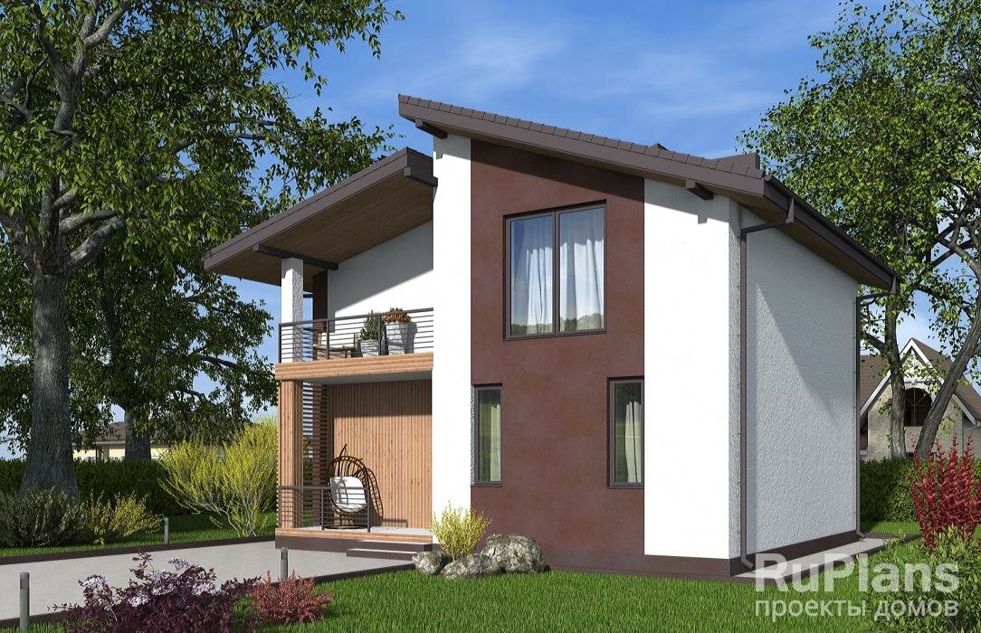 Одноэтажный с мансардой, верандой, балконом и кухней-гостиной (146 м2, 13м x 10м) Rg6495