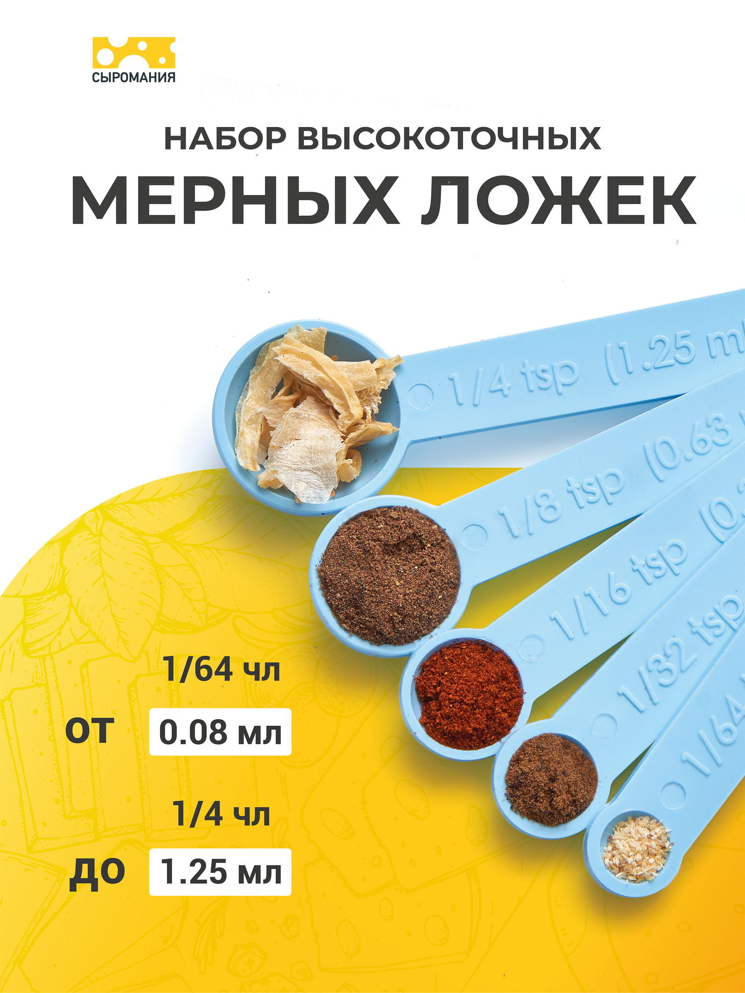 Набор пластиковых высокоточных мерных ложек из 5 шт. , голубые