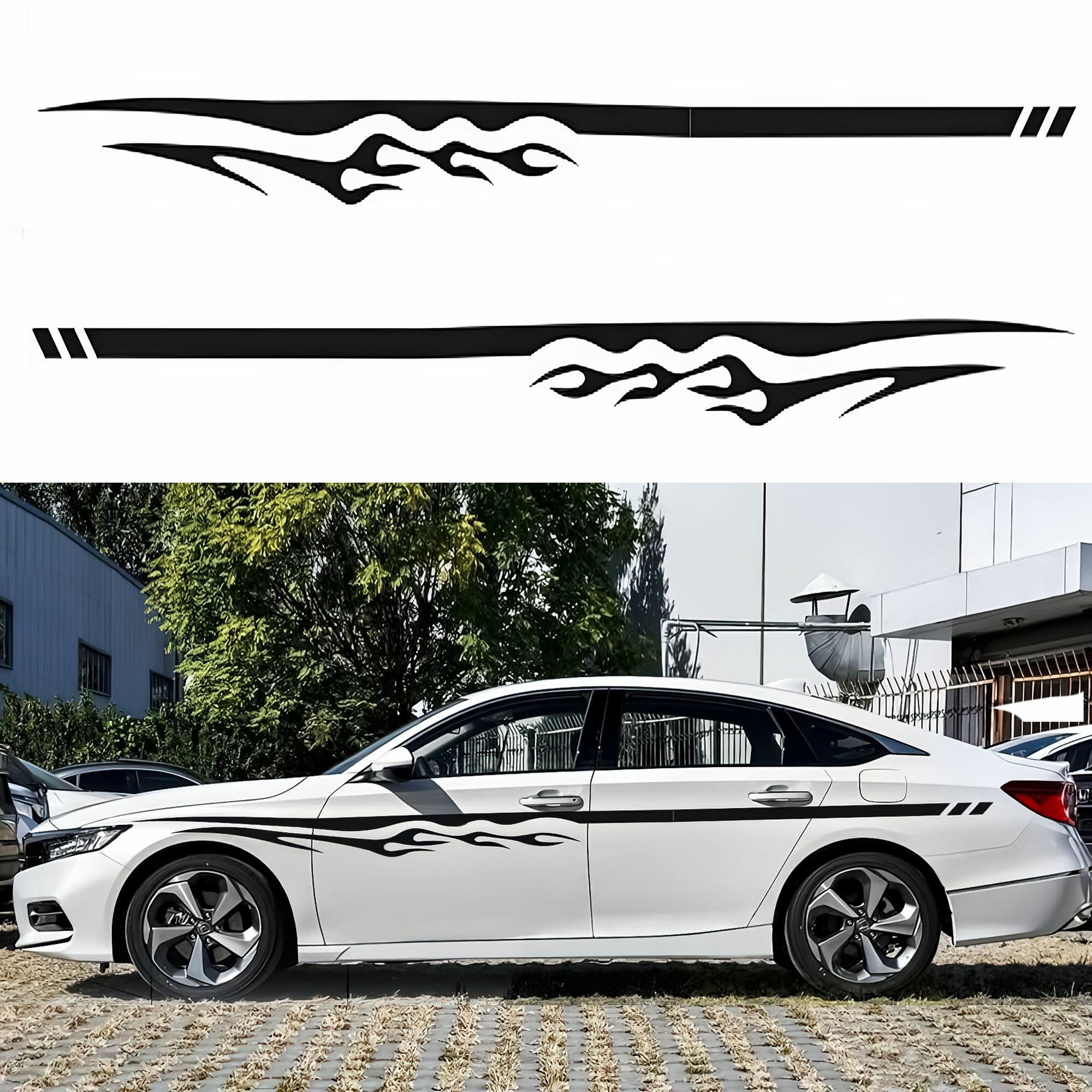 Боковые наклейки пламя на автомобиль (2 штуки) на двери Черные