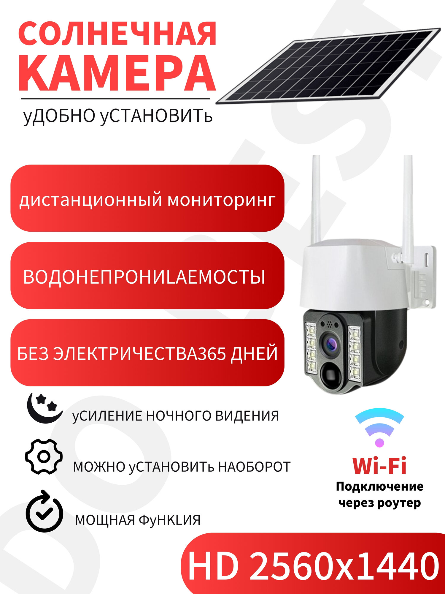 Wi-Fi камера на солнечной энергии: HD, ночь, управление с телефона