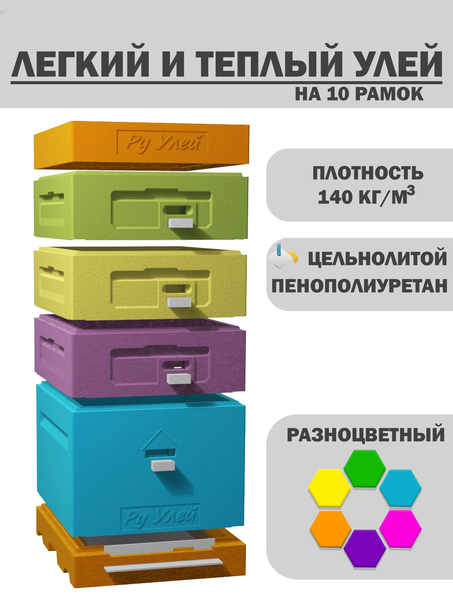 Улей для пчел ППУ (10 рам), комплект (1 Дадан +3 магазина)