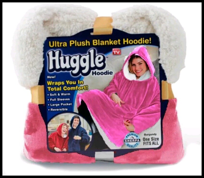 Плед - толстовка с рукавами и капюшоном"Huggle Hoodie", флис, розовый