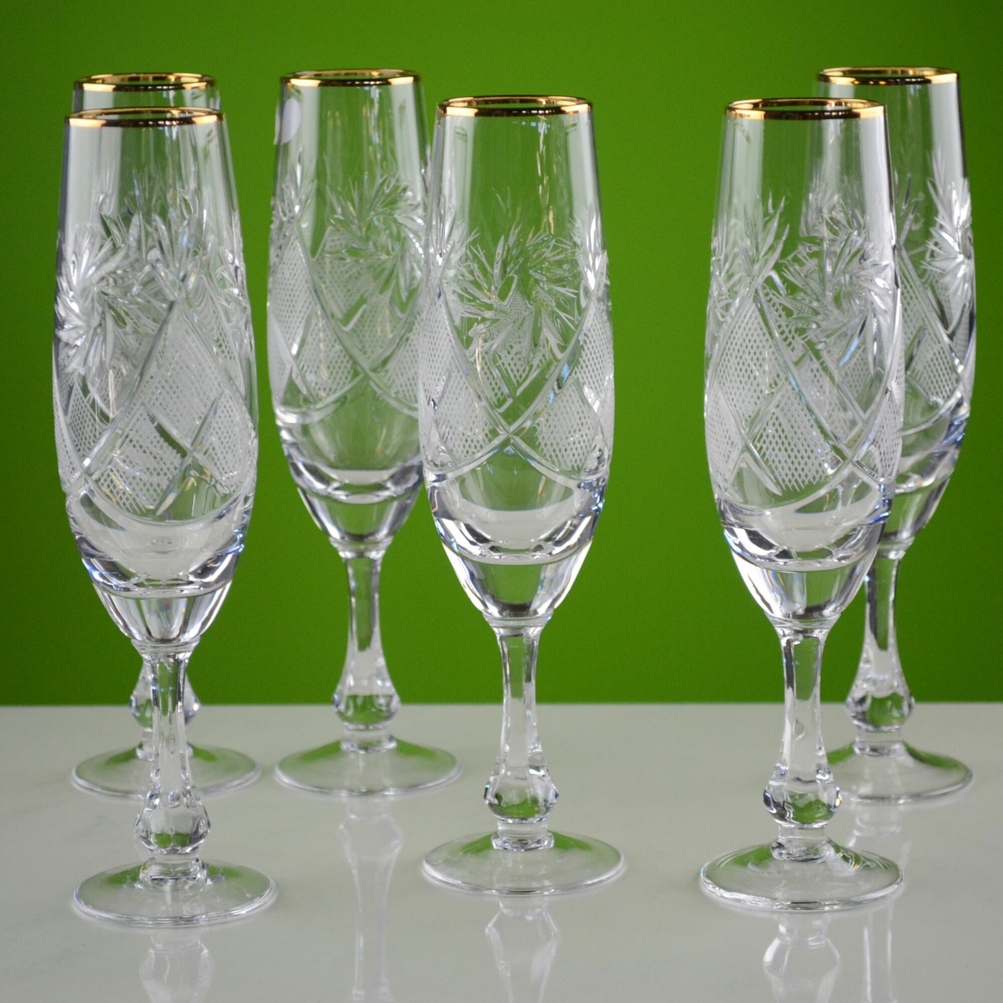 Бокалы хрусталь с золотой обводкой Неман стеклозавод набор 6 шт 170 мл (6874 1000/1) для шампанского, игристых вин, коктейлей, на свадьбу, юбилей, фужеры для молодоженов