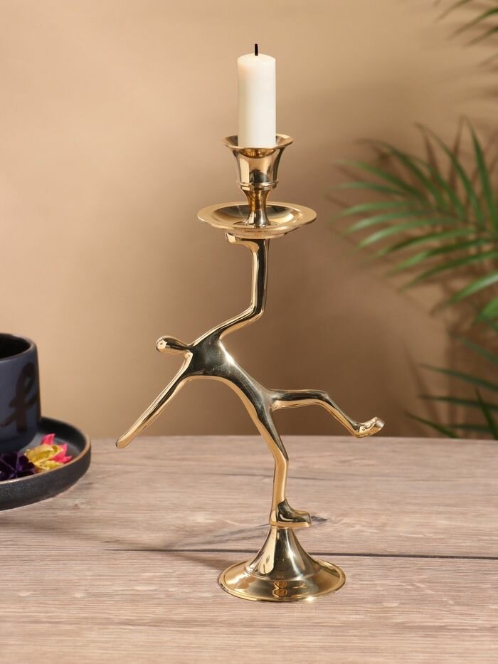 Подсвечник на 1 свечу Люмьер , на конусе, 14 6.5 23 см, латунь, золото