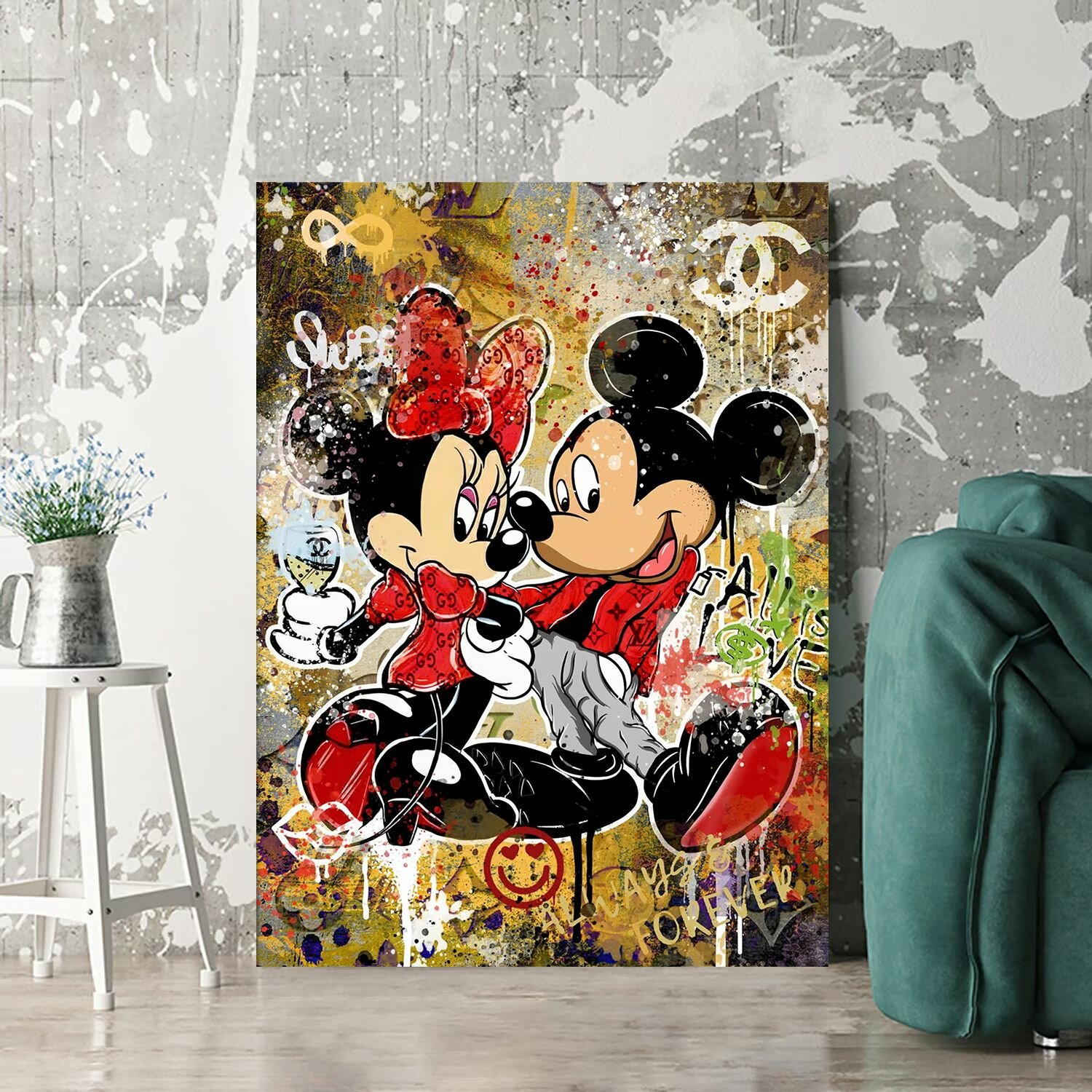 Картина на стену для интерьера - "Микки и Минни Маус, мультперсонажи", 30х40 см.
