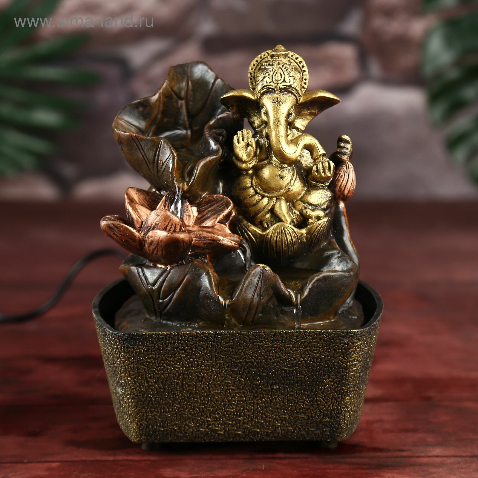 Фонтан настольный "Ганеша в лотосе", от сети, 21.5x16x13 см, тематика: индуизм