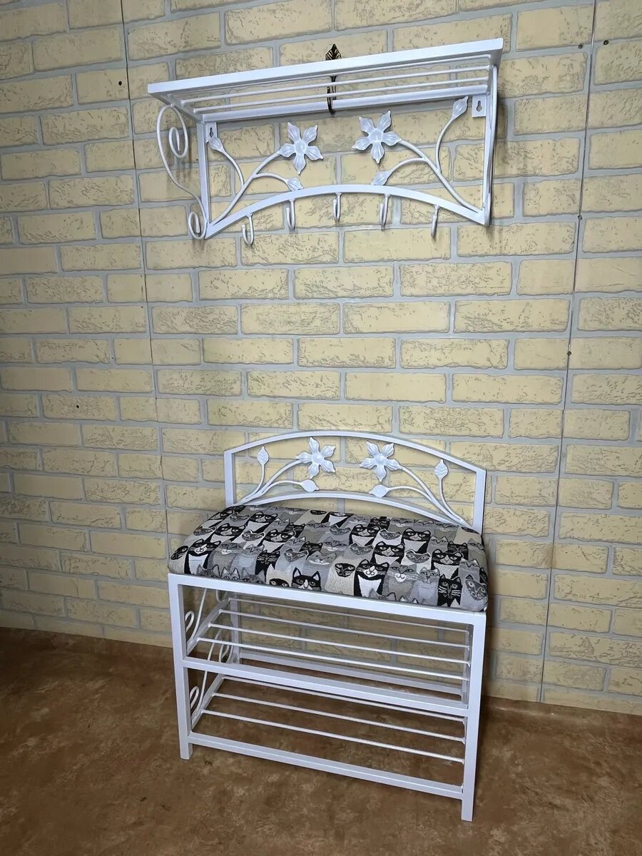 Кованая прихожая, вешалка + банкетка, Студия кованой мебели Нива, цвет серый