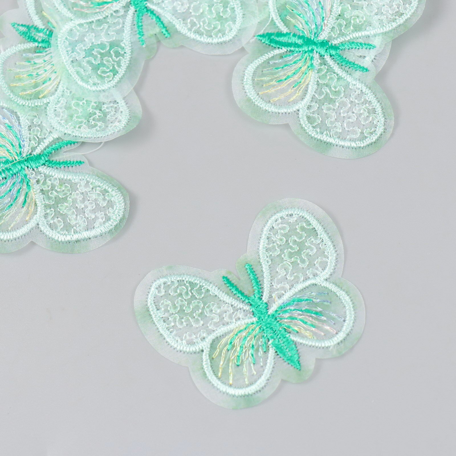 Декор для творчества текстиль вышивка "Бабочка зелёная", 4.5x4 см, 6 шт.