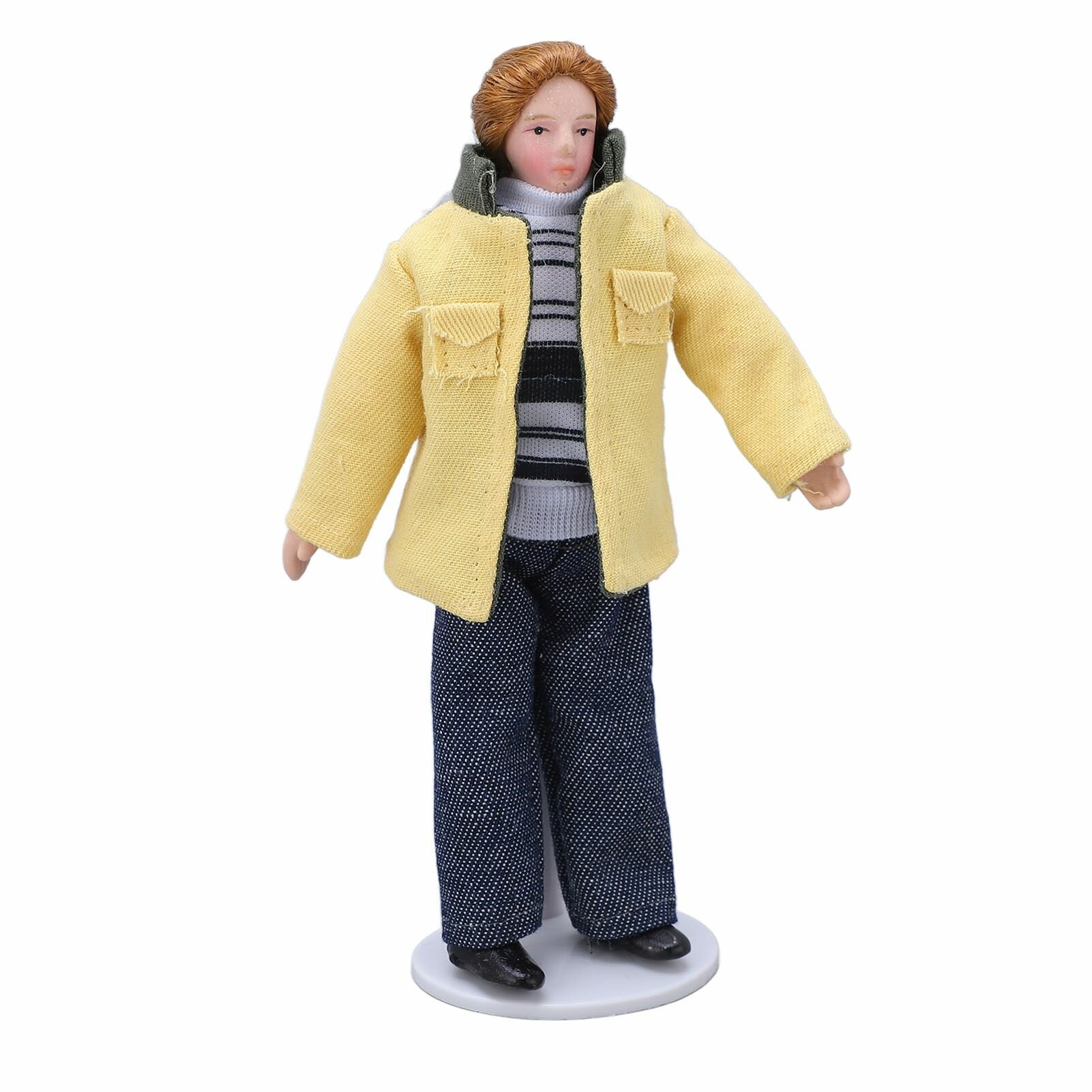 Миниатюрная фарфоровая кукла-женщина в реалистичном желтом пальто, масштаб 1:12, керамическая фигурка юноши для декора кукольного домика и коллекционирования