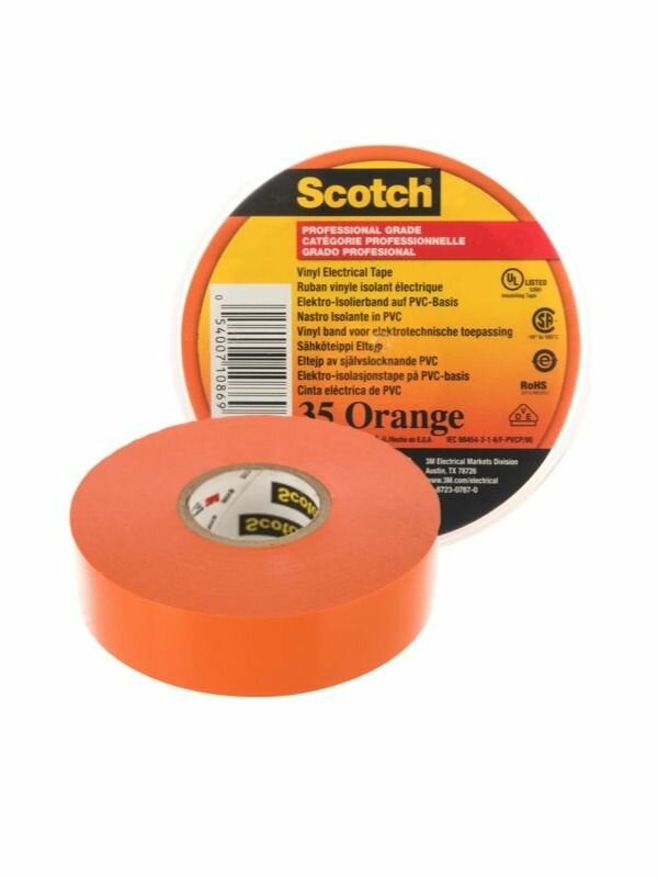 Изолента 3M 1шт, герметизирующая лента высшего класса 3М Scotch 35 Orange 19мм х 20м х 0,18мм