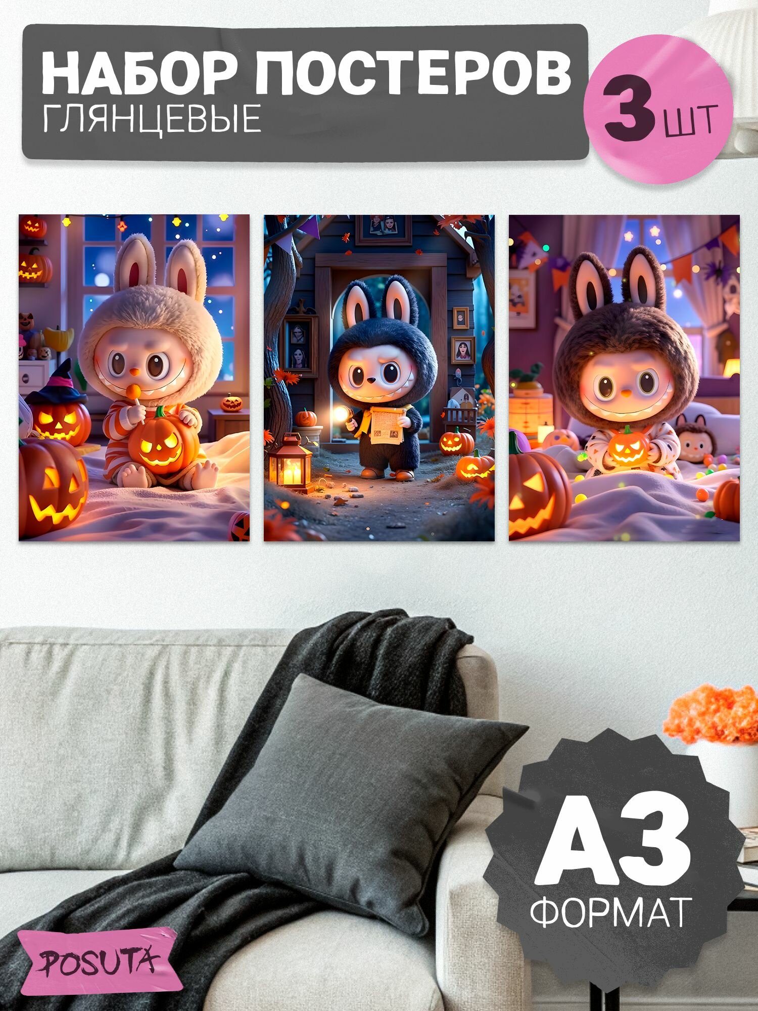 Плакаты хэллоуин halloween лабубу декор