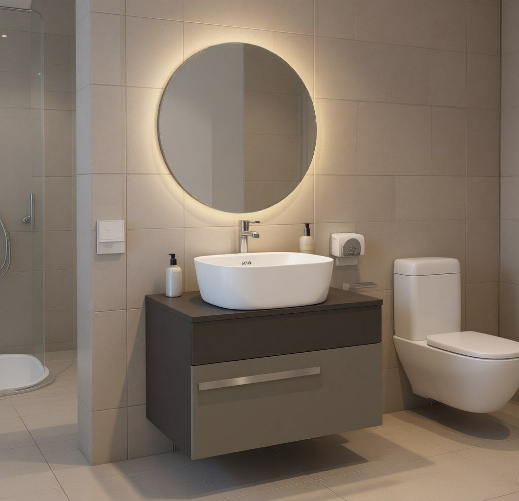 Мебель для ванной Вудлайн 65, темно-серый/серый, раковина Бела, зеркало Руан D65