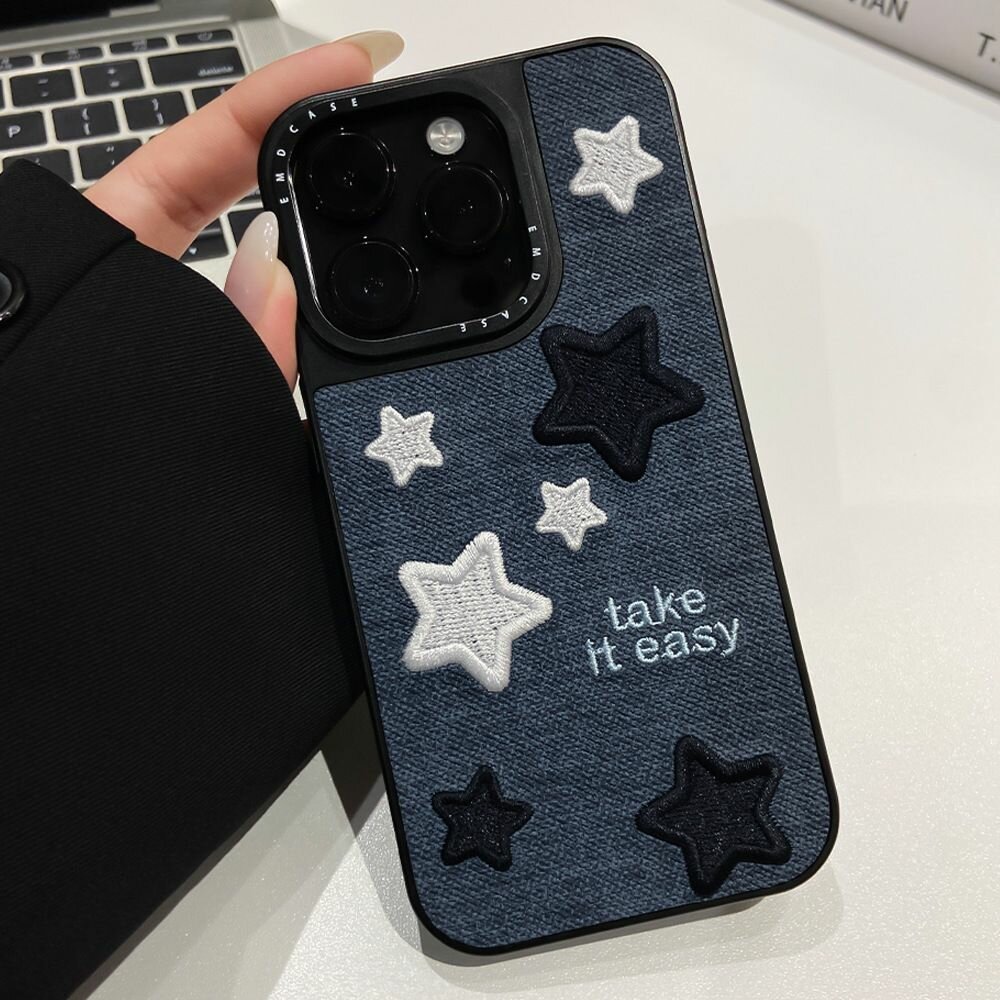 Apple 16/17Promax вышитый чехол для телефона iPhone 11/12/13/14/15ins защитный чехол от капель ветра