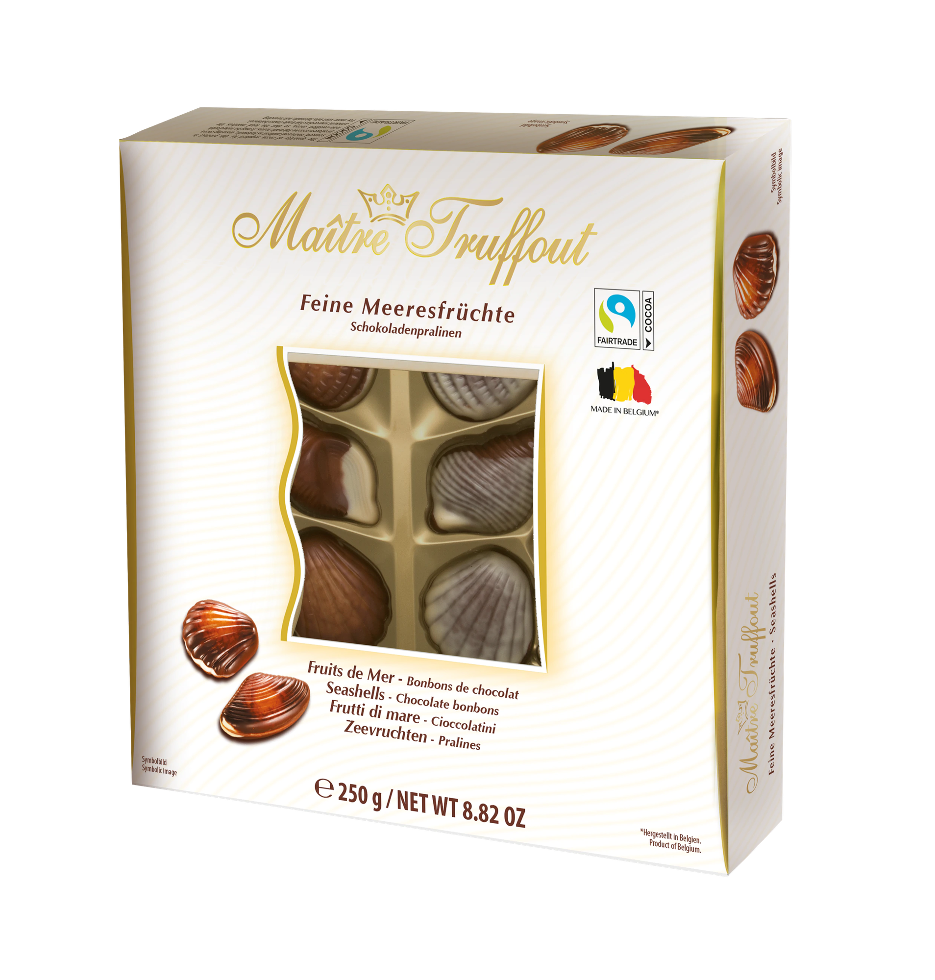 Maitre Truffout Шоколадные конфеты "Морские ракушки" с начинкой пралине 250г белая коробка