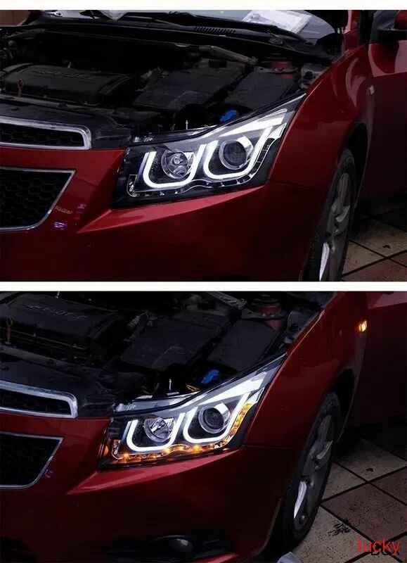 Передние фары Шевроле Круз 2009-2014 V7 Type, комплект, ДХО, поворотник, арт: MF-HL-000513-wanghaoxiang