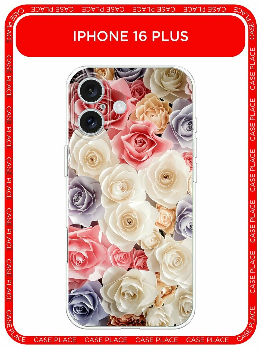 Чехол на Apple iPhone 16 Plus / Айфон 16 Плюс с принтом "Пастельные розы"