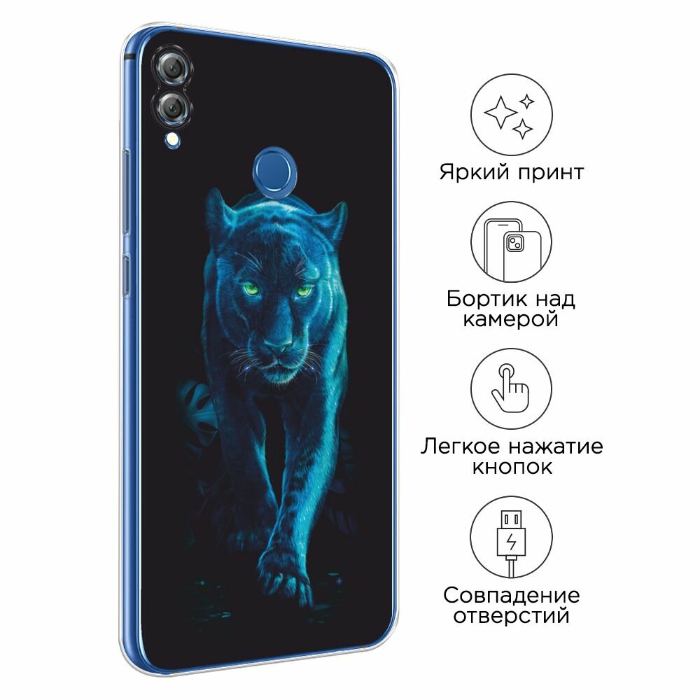 Чехол на Honor 8X / Хонор 8Х с принтом "Пантера в лунном свете" — фото 1