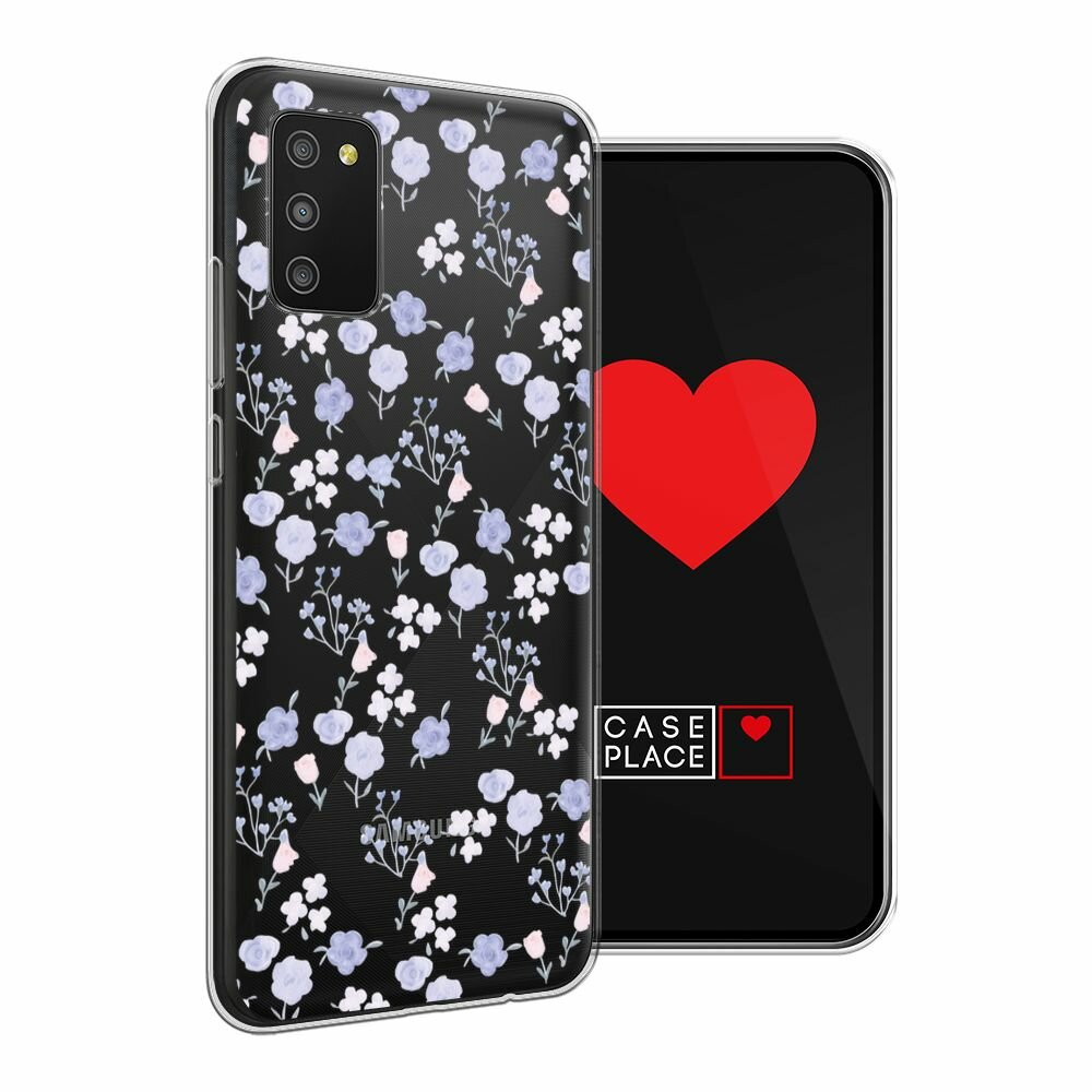 Чехол на Samsung Galaxy A02s / Самсунг Галакси A02s с принтом "Сиреневые розы паттерн", прозрачный — фото 1