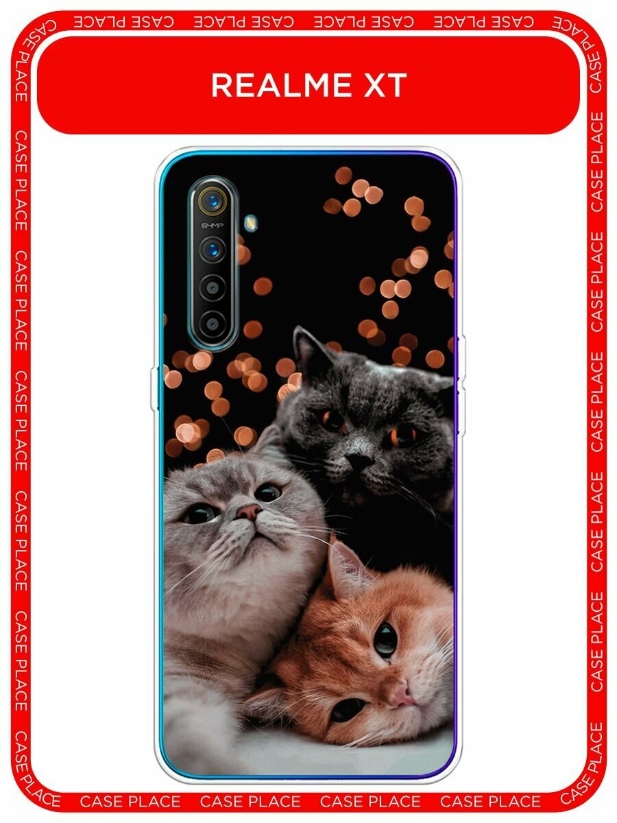 Чехол на Realme XT / Реалми XT с принтом "Кошачьи обнимашки"