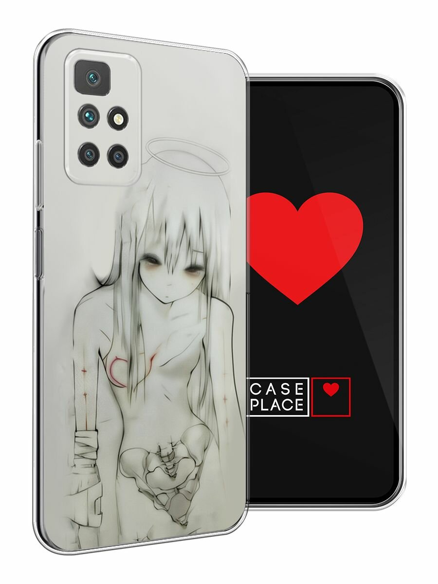 Чехол на Xiaomi Redmi 10 / Сяоми Редми 10 с принтом "Аниме рисунок чёрно-белый" — фото 1