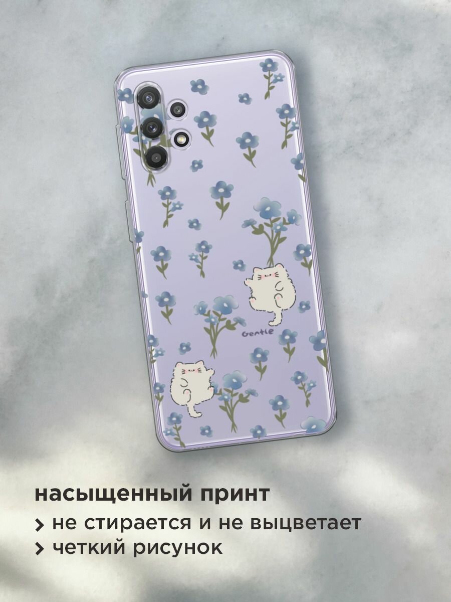 Чехол на Samsung Galaxy A32 / Самсунг Галакси А32 с принтом "Gentle cats", прозрачный — фото 1